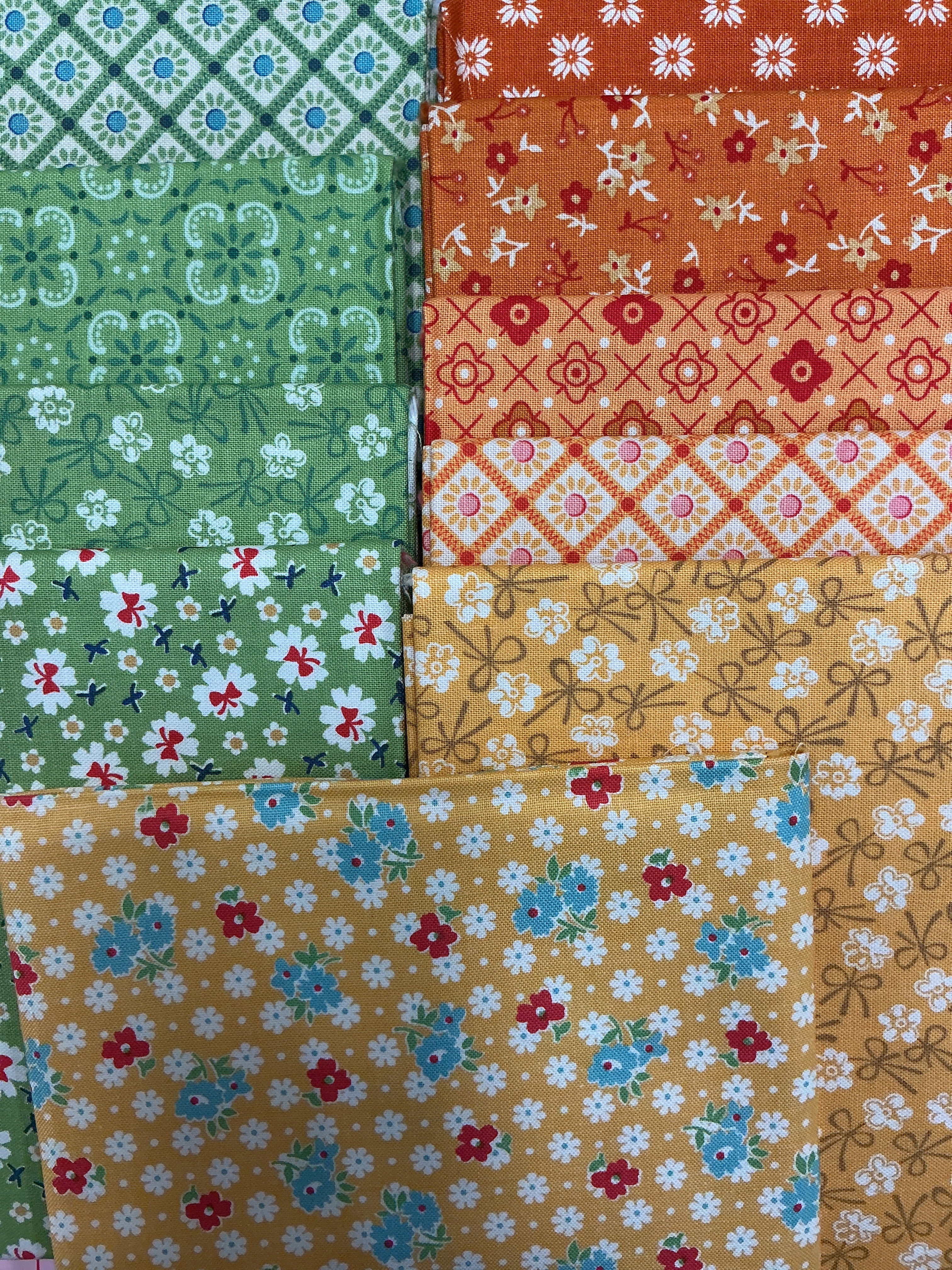 Lori Holt Farmers Daughter Quarter Yard Color Bundle - 10 Greens, Blue ...