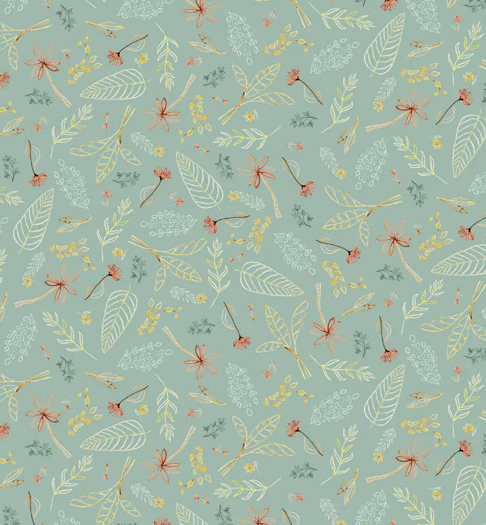 Mini Menagerie Tossed Leaves Teal 6119 T by Audrey Jeanne Roberts for ...
